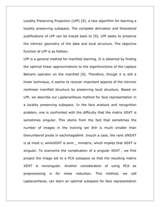 Face recognition using laplacianfaces (synopsis) | DOC