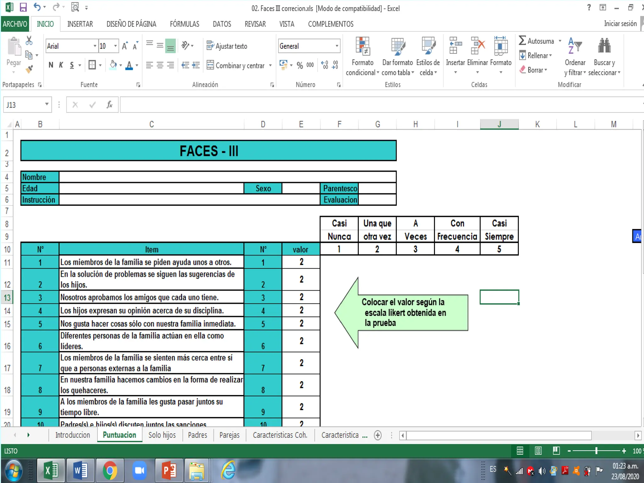 ESCALA DE EVALUACIÓN DE LA COHESIÓN Y ADAPTABILIDAD FAMILIAR - FACES ...