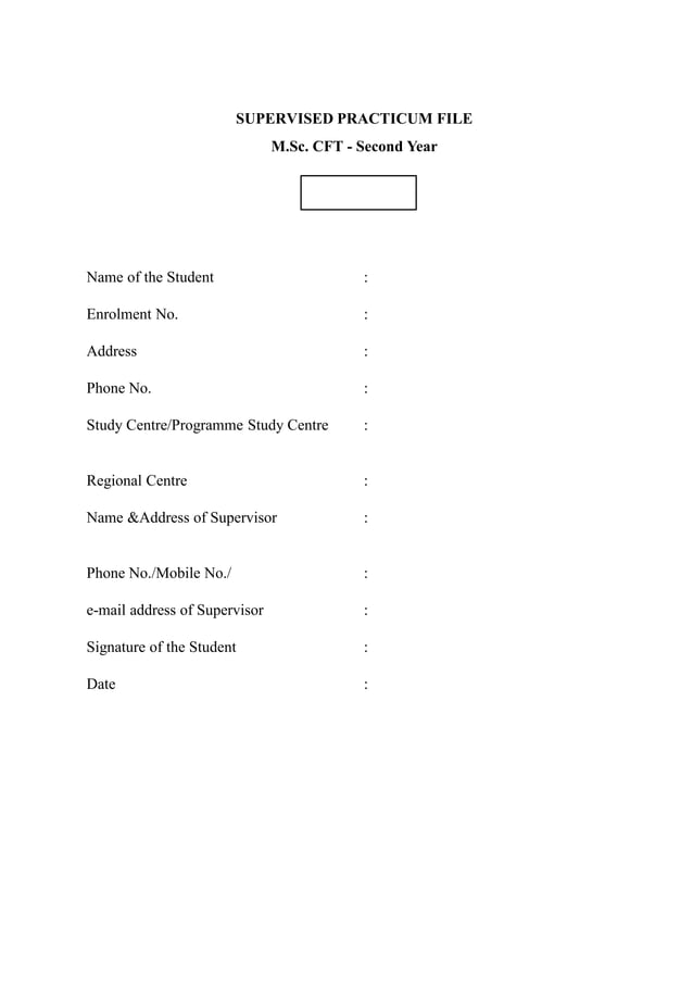 Face Sheets for IGNOU MSCCFT Second Year Practicum and Internship | PDF