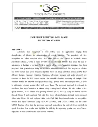 FACE SPOOF DETECTION WITH IMAGE DISTORTION ANALYSIS | PDF