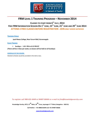 FRM Part 1 Training Program in Bangalore For November 2014 Exam | PDF