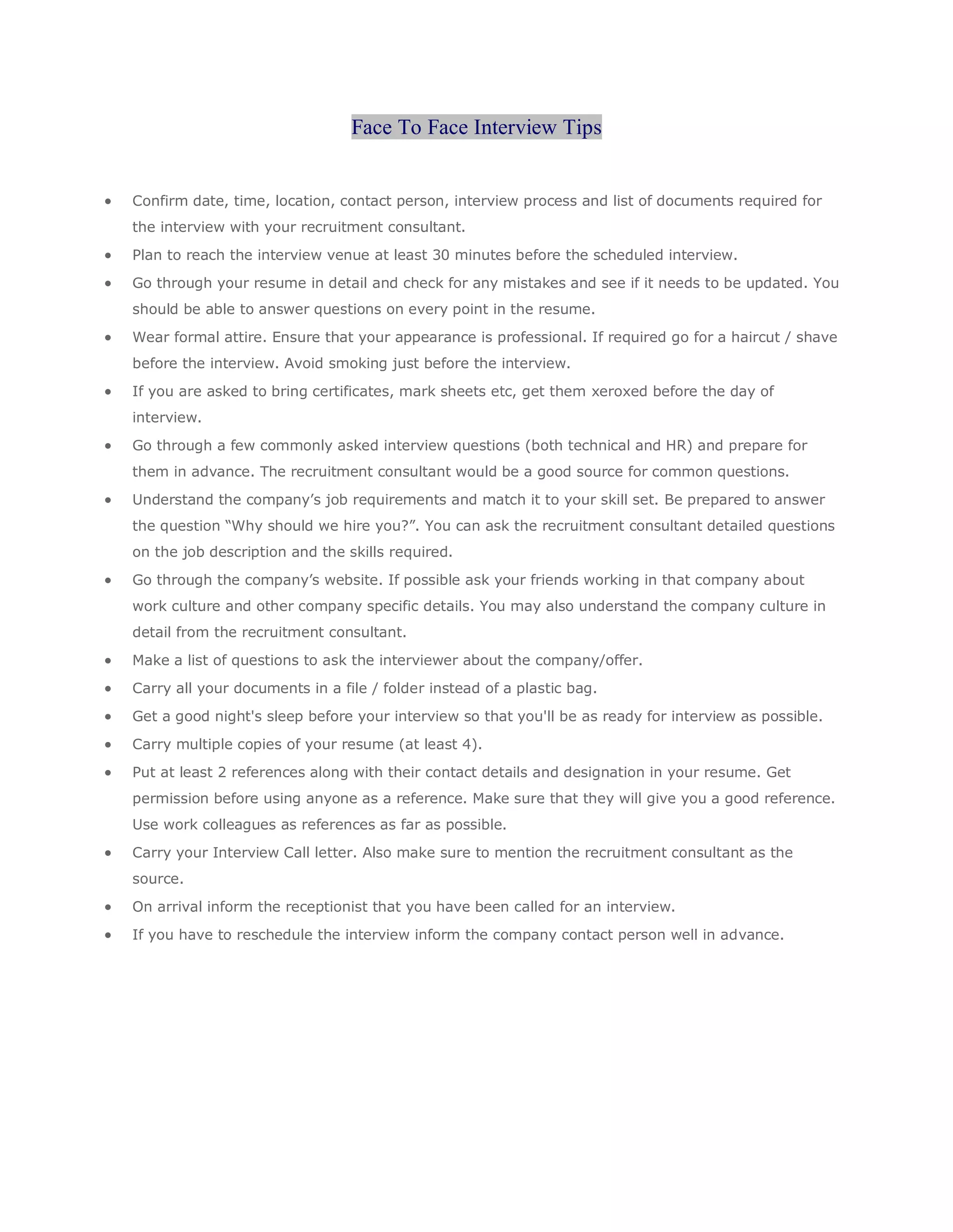 Face to face interview tips | PDF