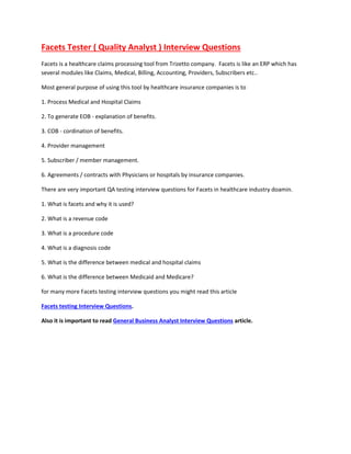 Facets Testing / Business Analyst Interview Questions | PDF