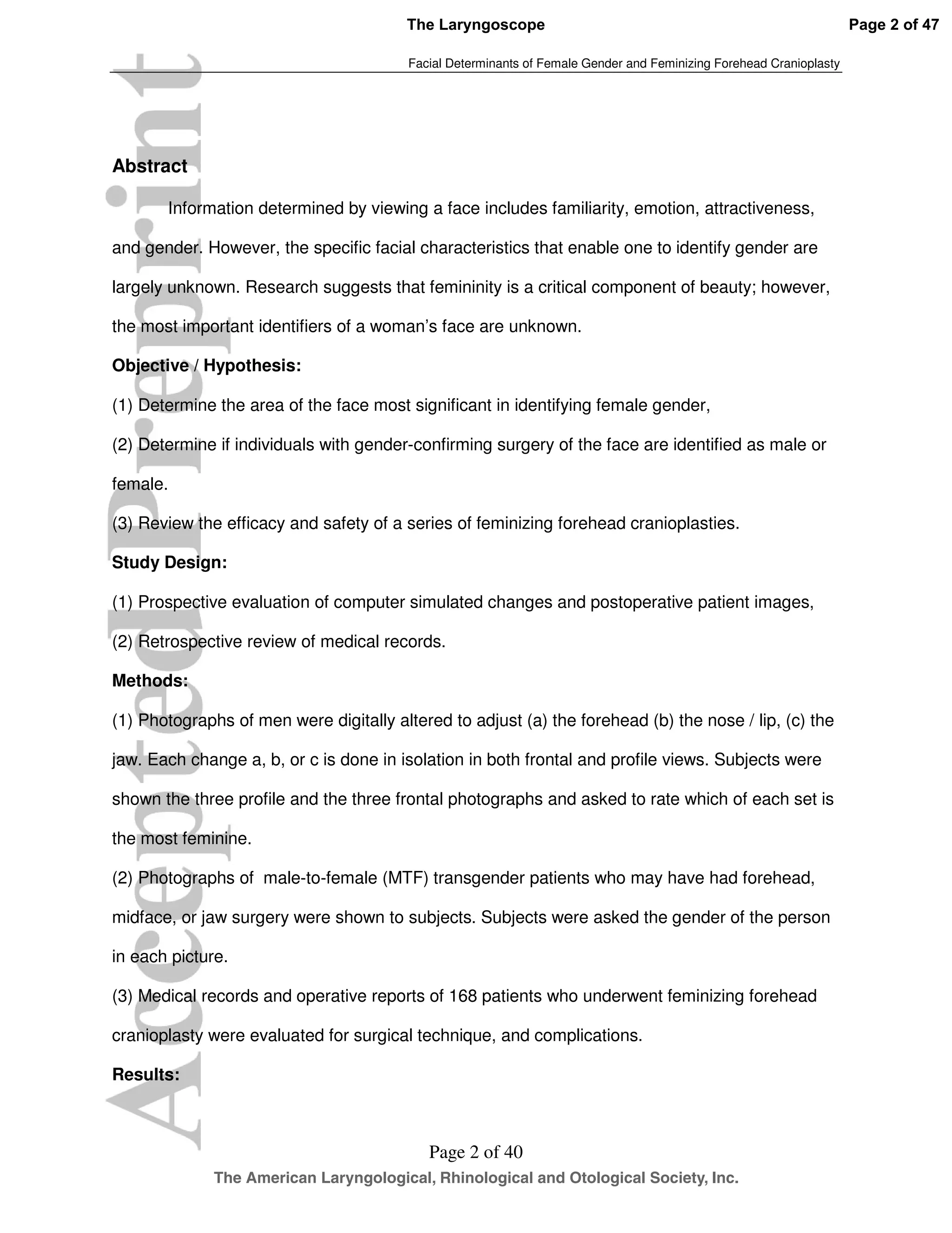 Facial determinants of female gender and feminizing forehead ...