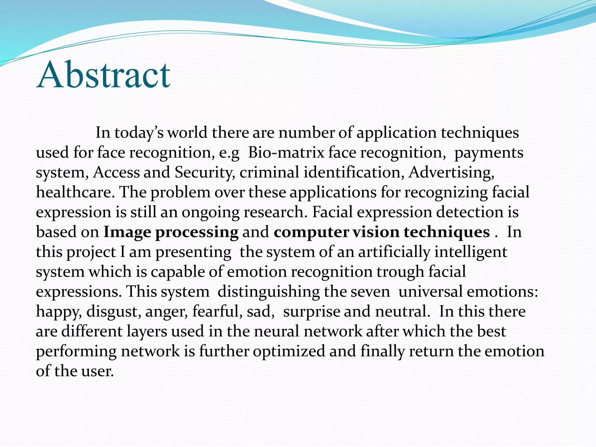 Facial Expression Recognition System using Deep Convolutional Neural Networks. | PPTX