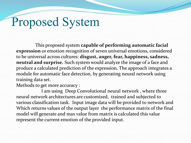 Facial Expression Recognition System using Deep Convolutional Neural Networks. | PPTX