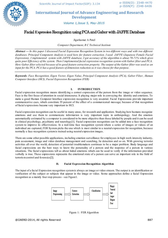 Facial expression recognition using pca and gabor with jaffe database 11748 | PDF