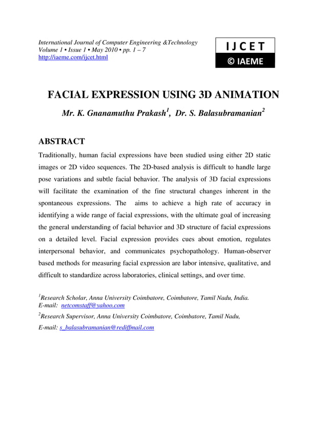Facial expression using 3 d animation | PDF | Computer Animation | Computer Software and ...