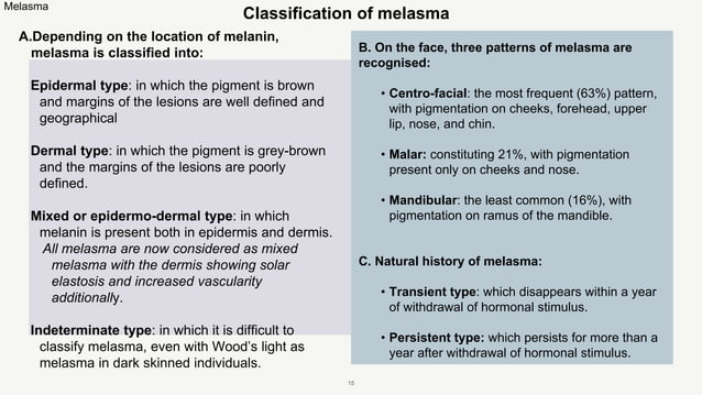 Facial Melanosis.pptx | Skin and Dermatology | Diseases and Conditions