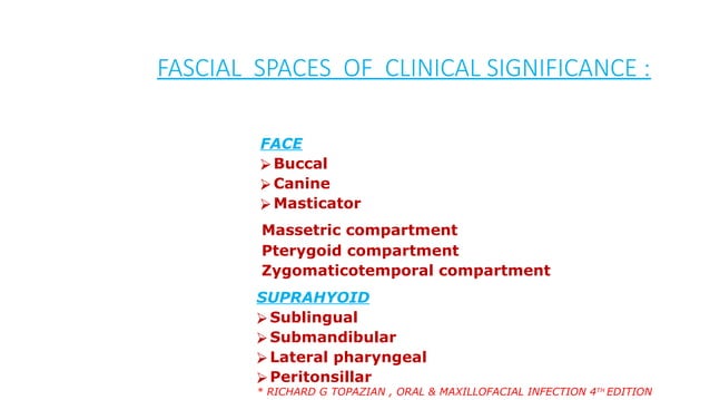 Facial Spaces and Odontogenic infections of head 2nd yr.pptx | Dental ...