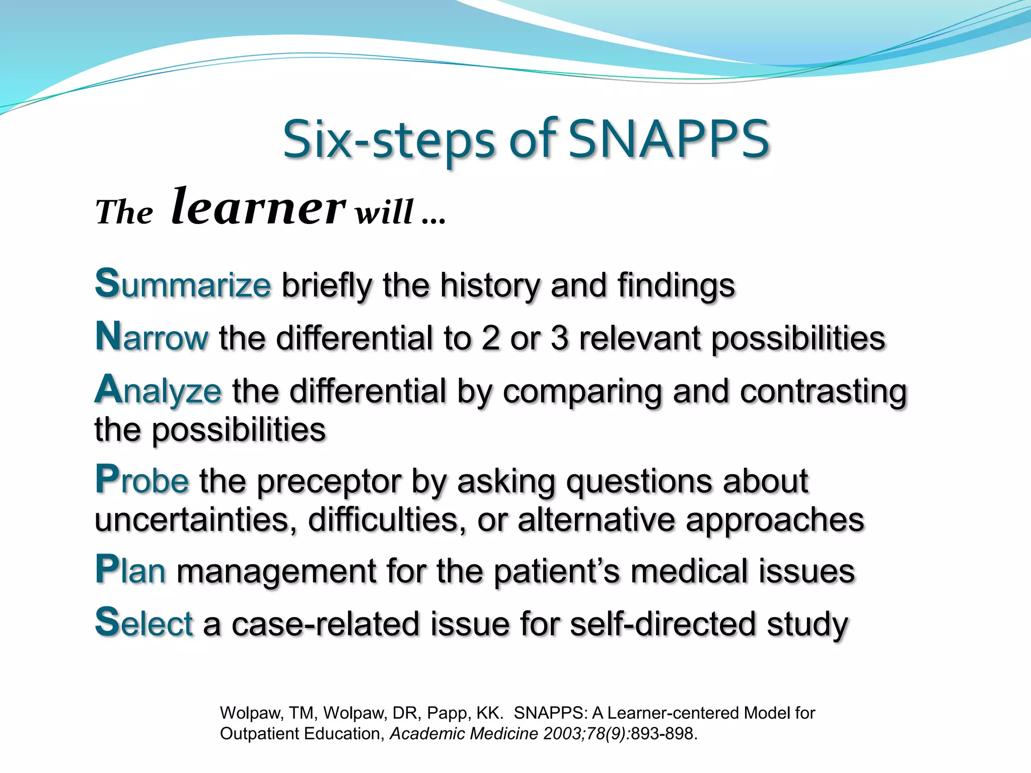 SNAPPS: An Innovative Method to Facilitate Clinical Case Presentations ...