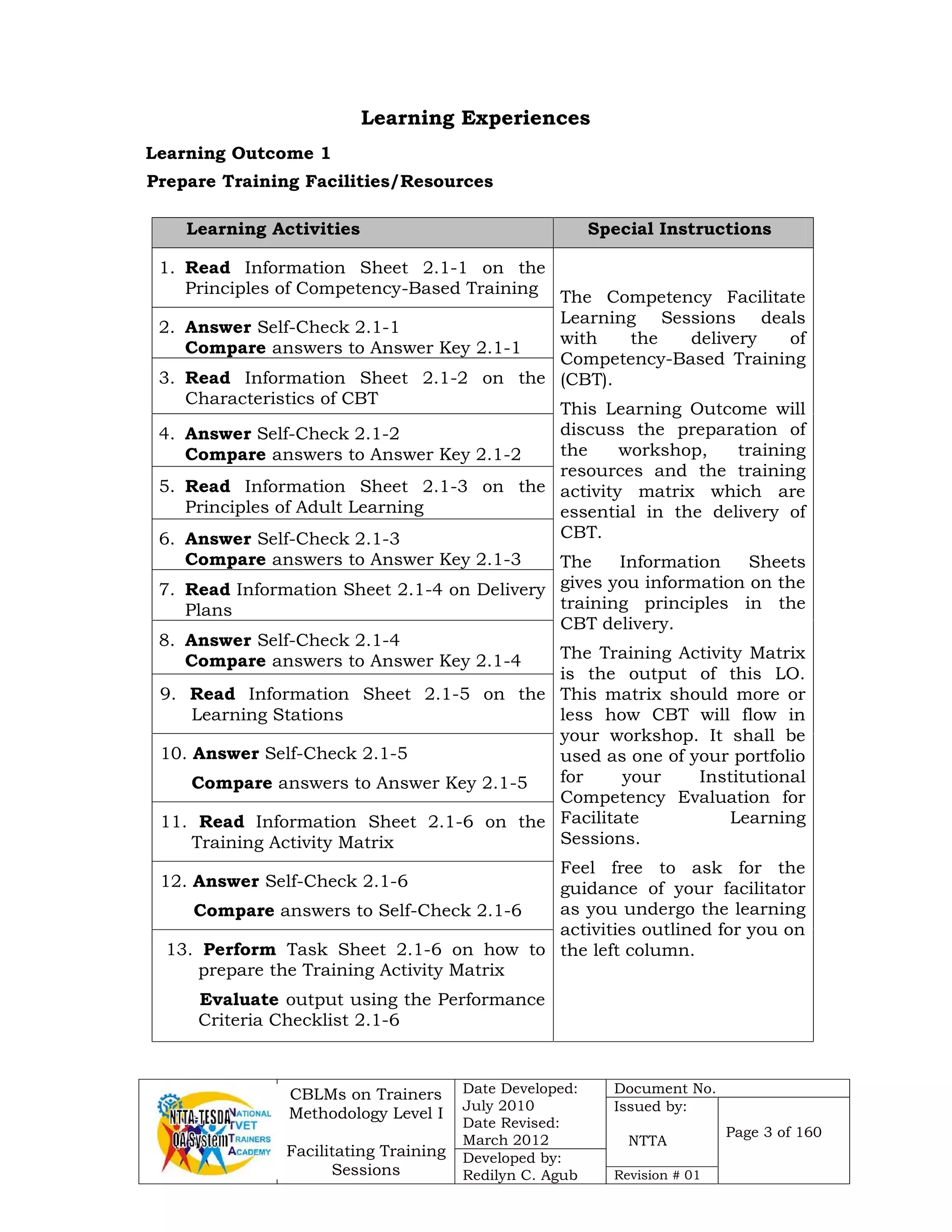 Facilitate learning sessions | PDF
