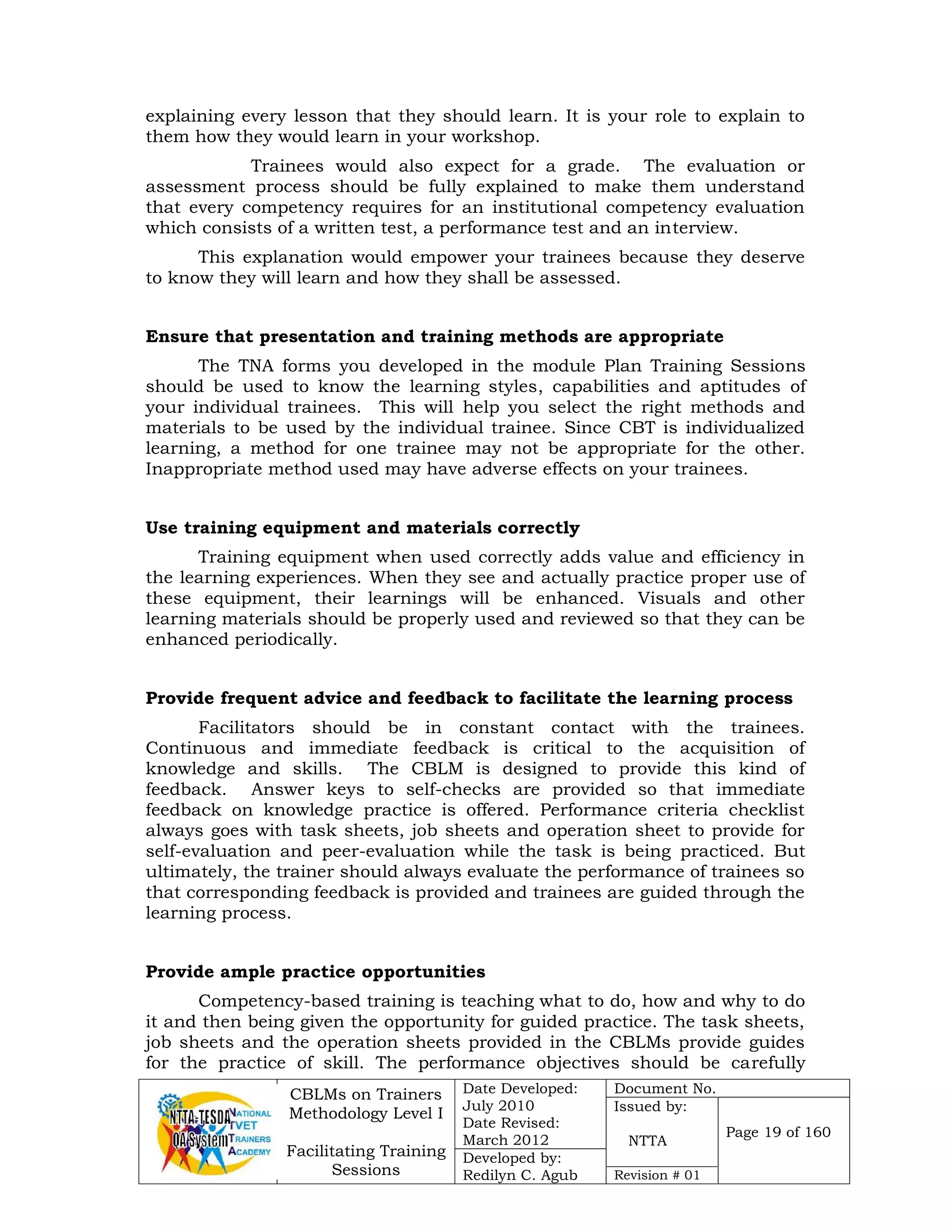 Facilitate learning sessions | PDF