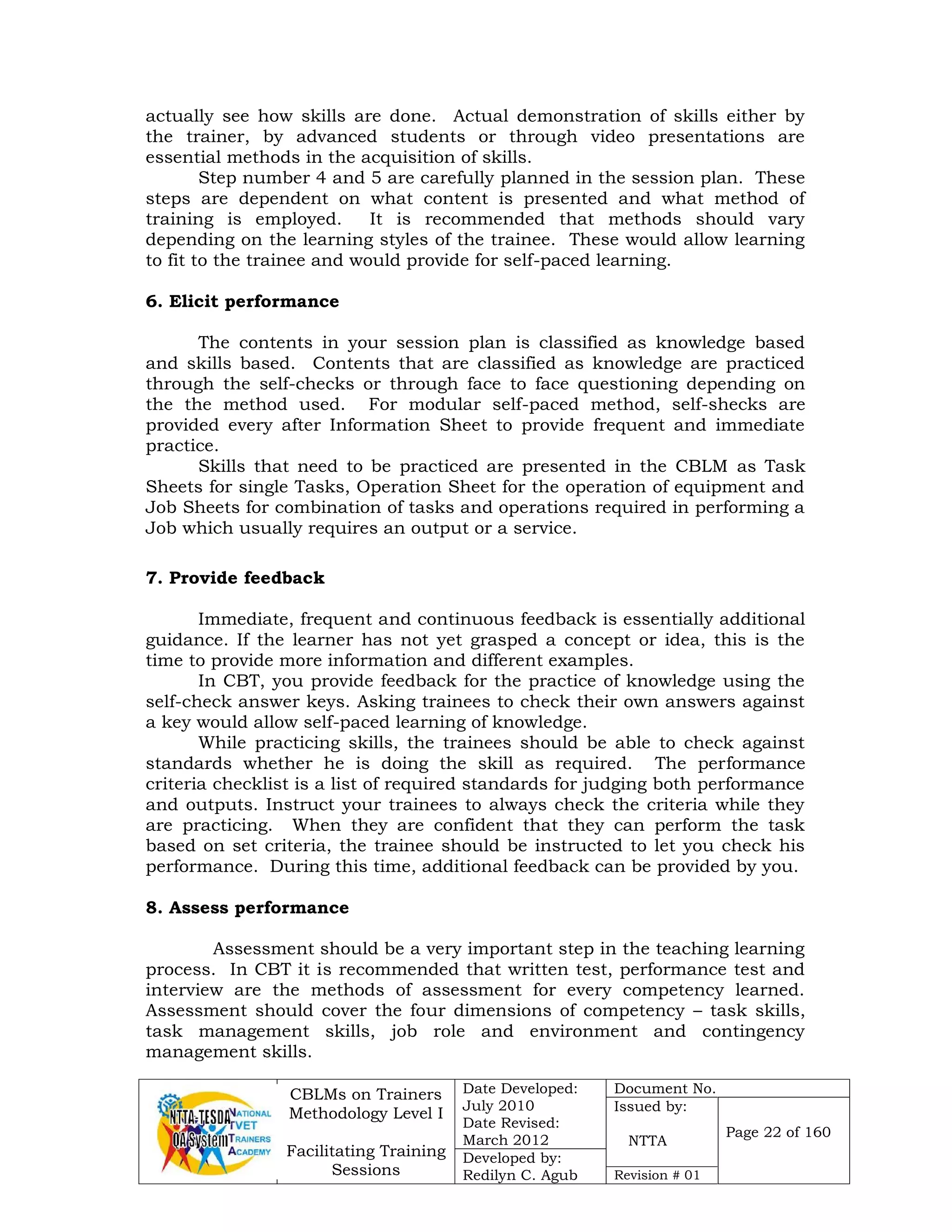 Facilitate learning sessions | PDF