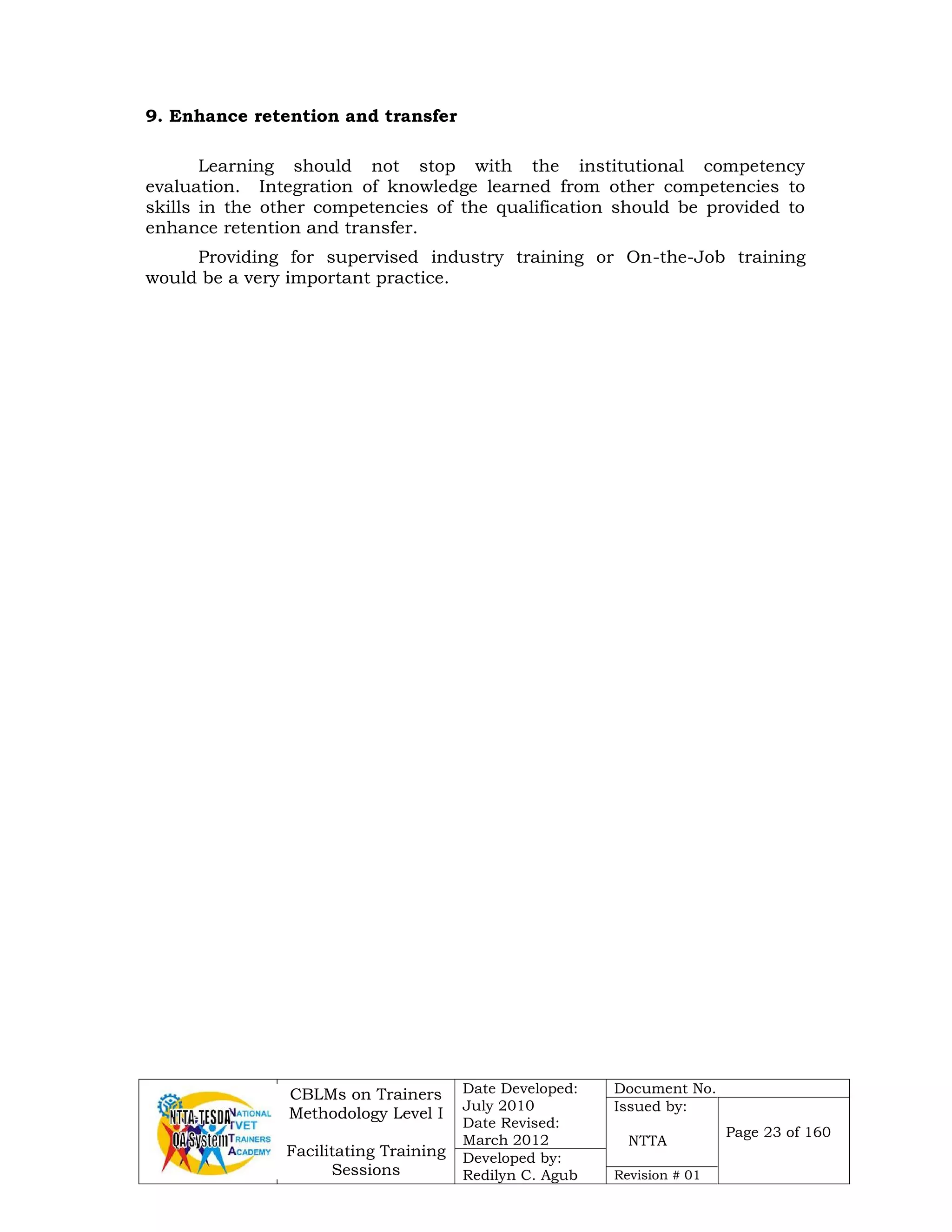 Facilitate learning sessions | PDF