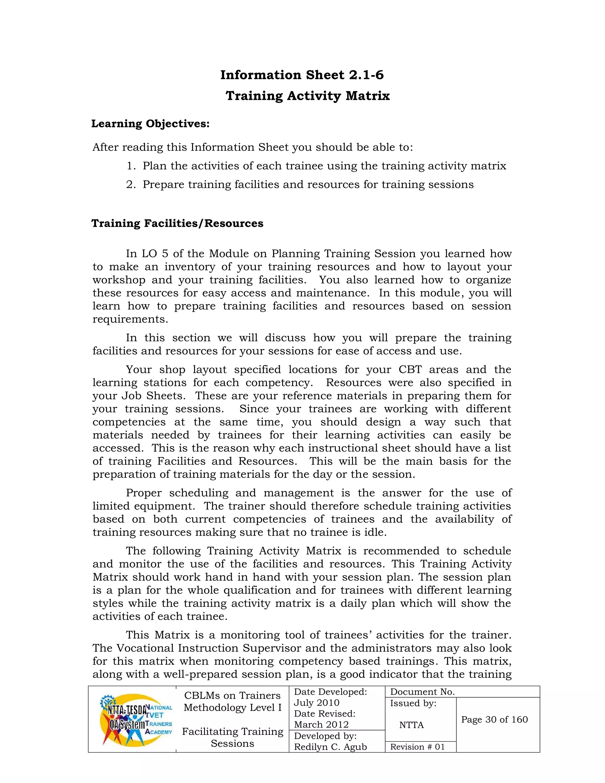 Facilitate learning sessions | PDF