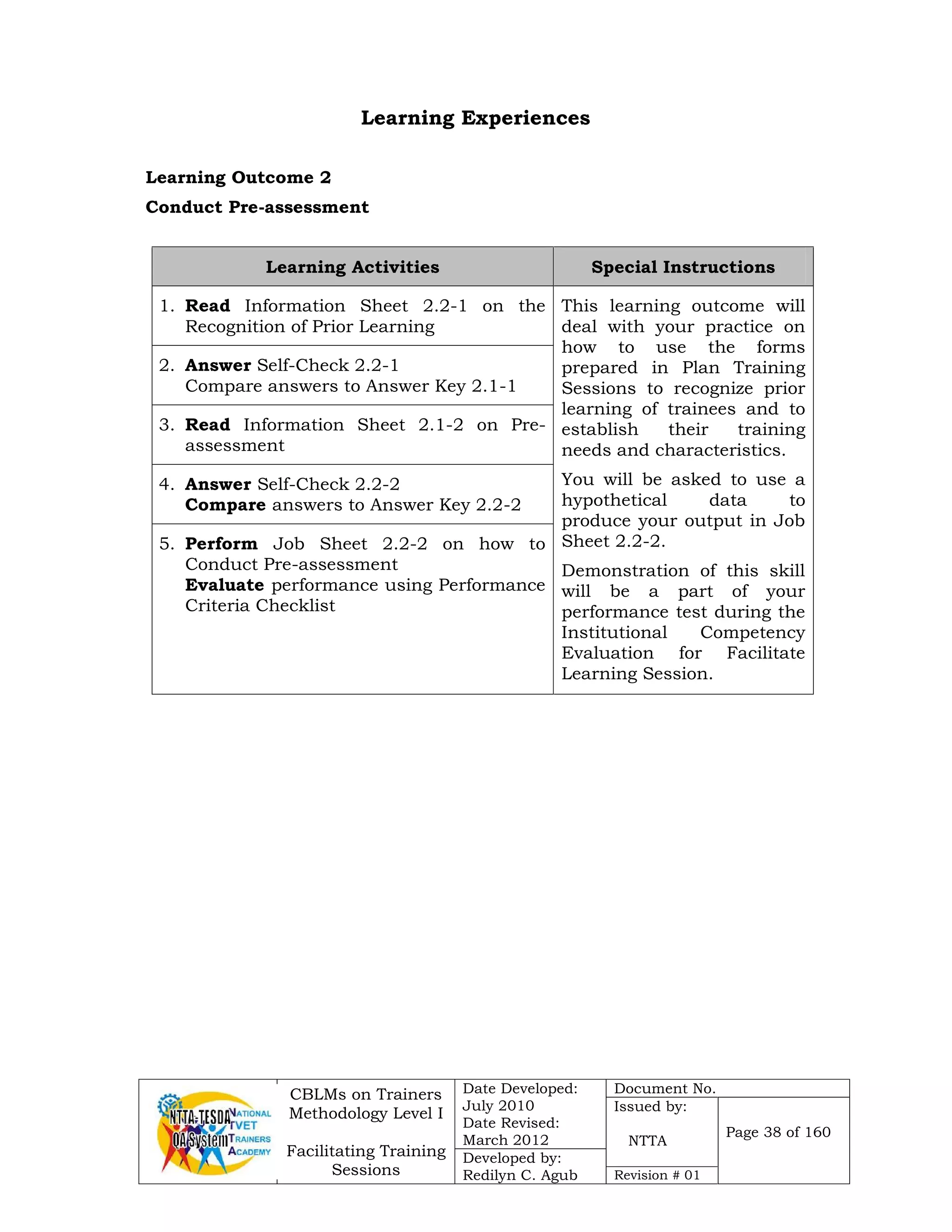 Facilitate learning sessions | PDF