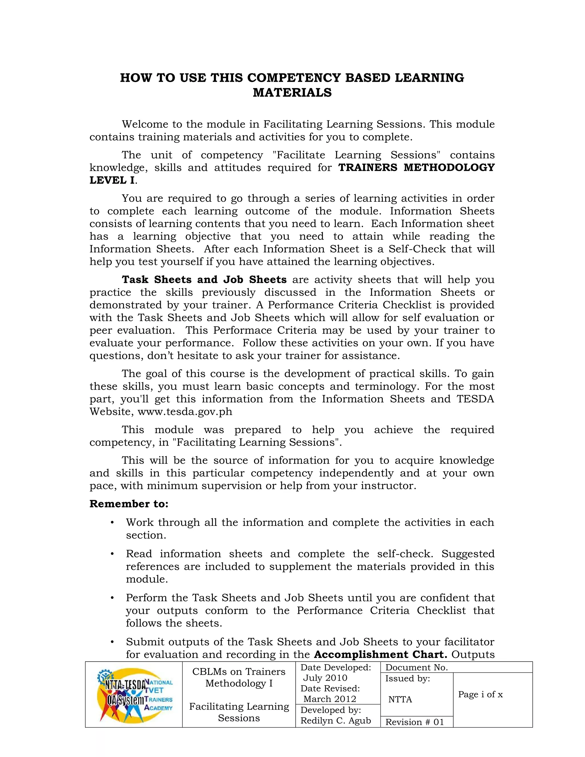 Facilitate learning sessions | PDF