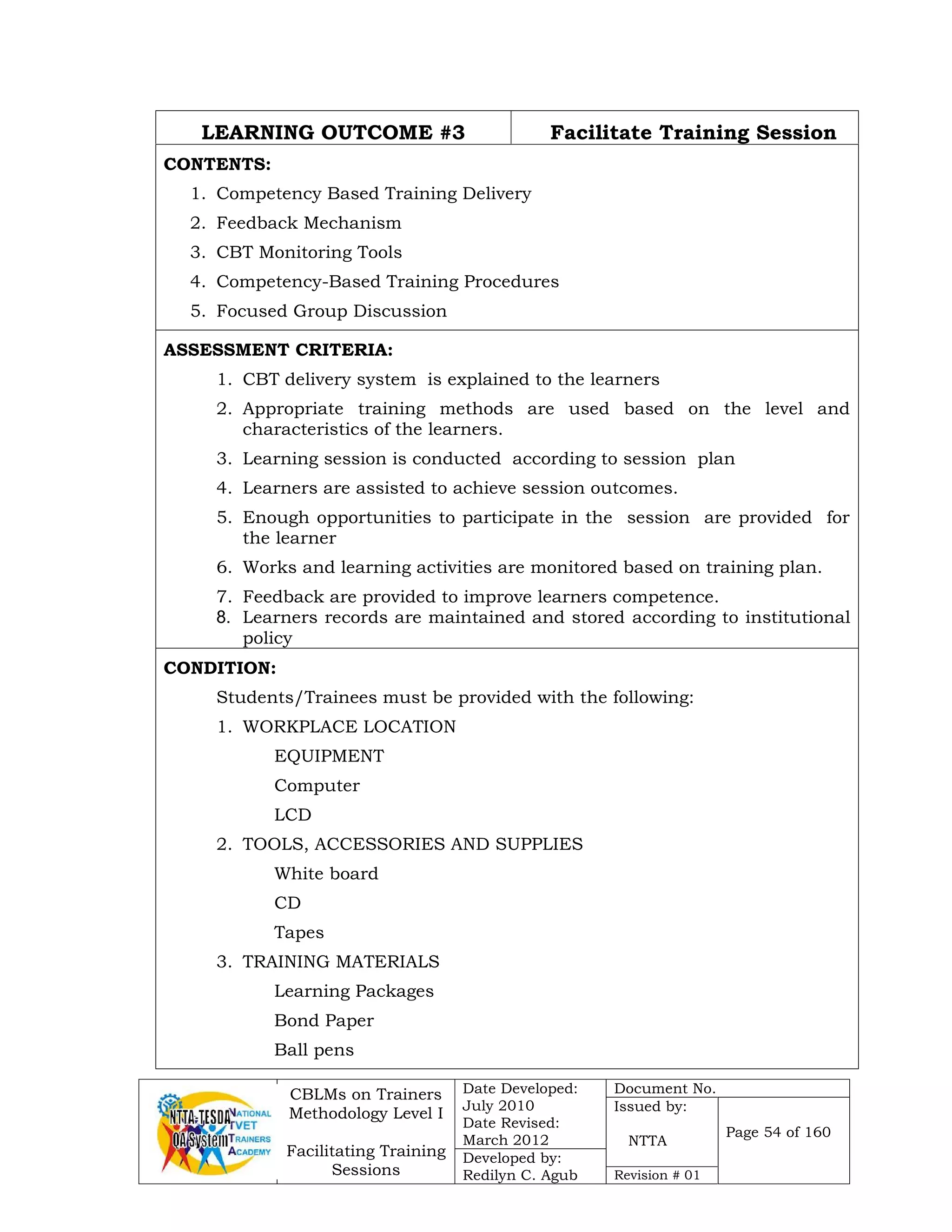 Facilitate learning sessions | PDF