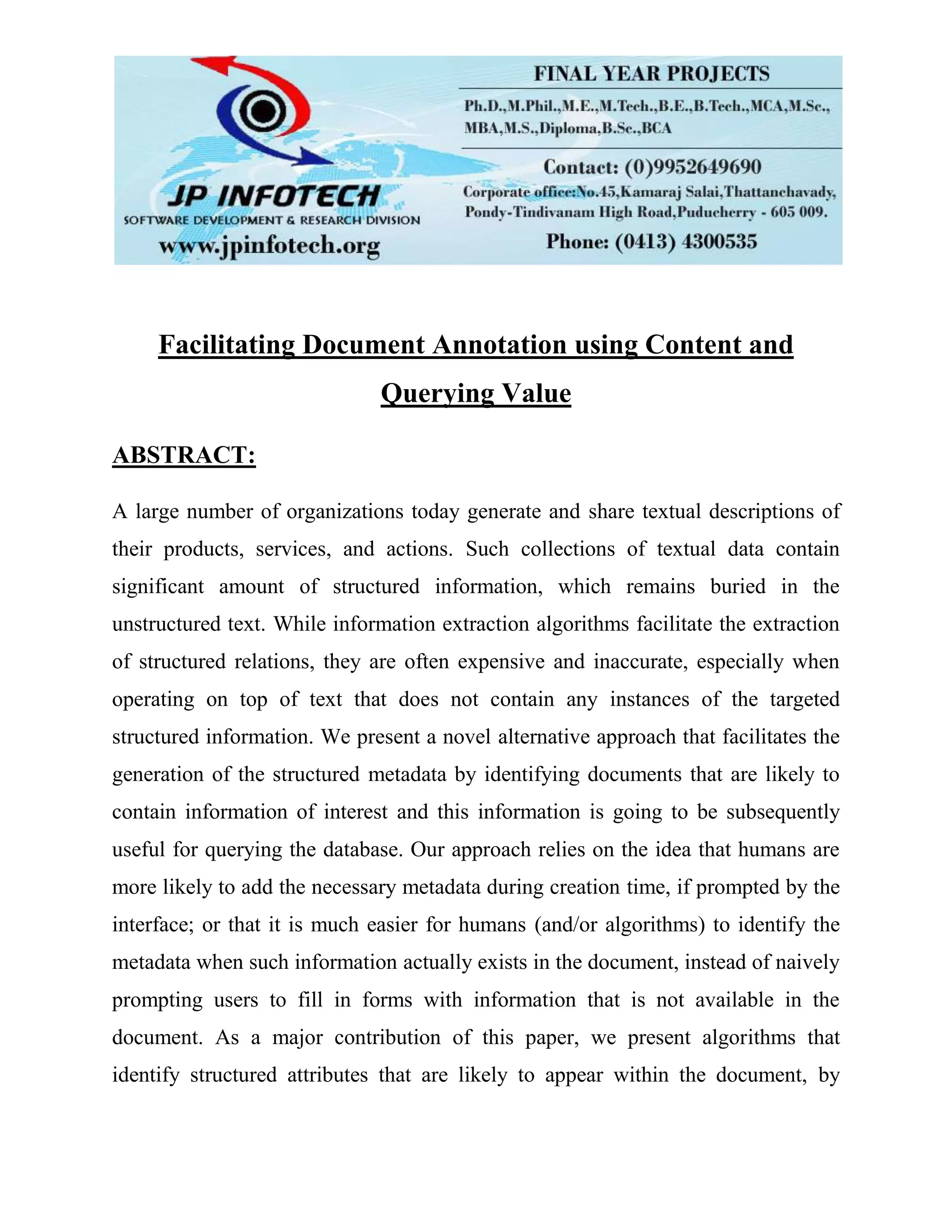 Facilitating document annotation using content and querying value | PDF