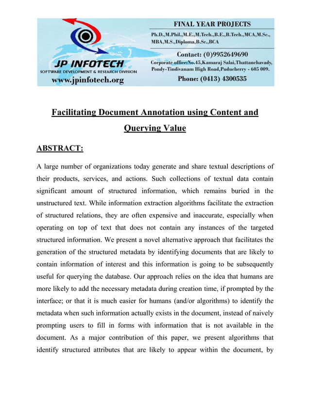 Facilitating document annotation using content and querying value | PDF