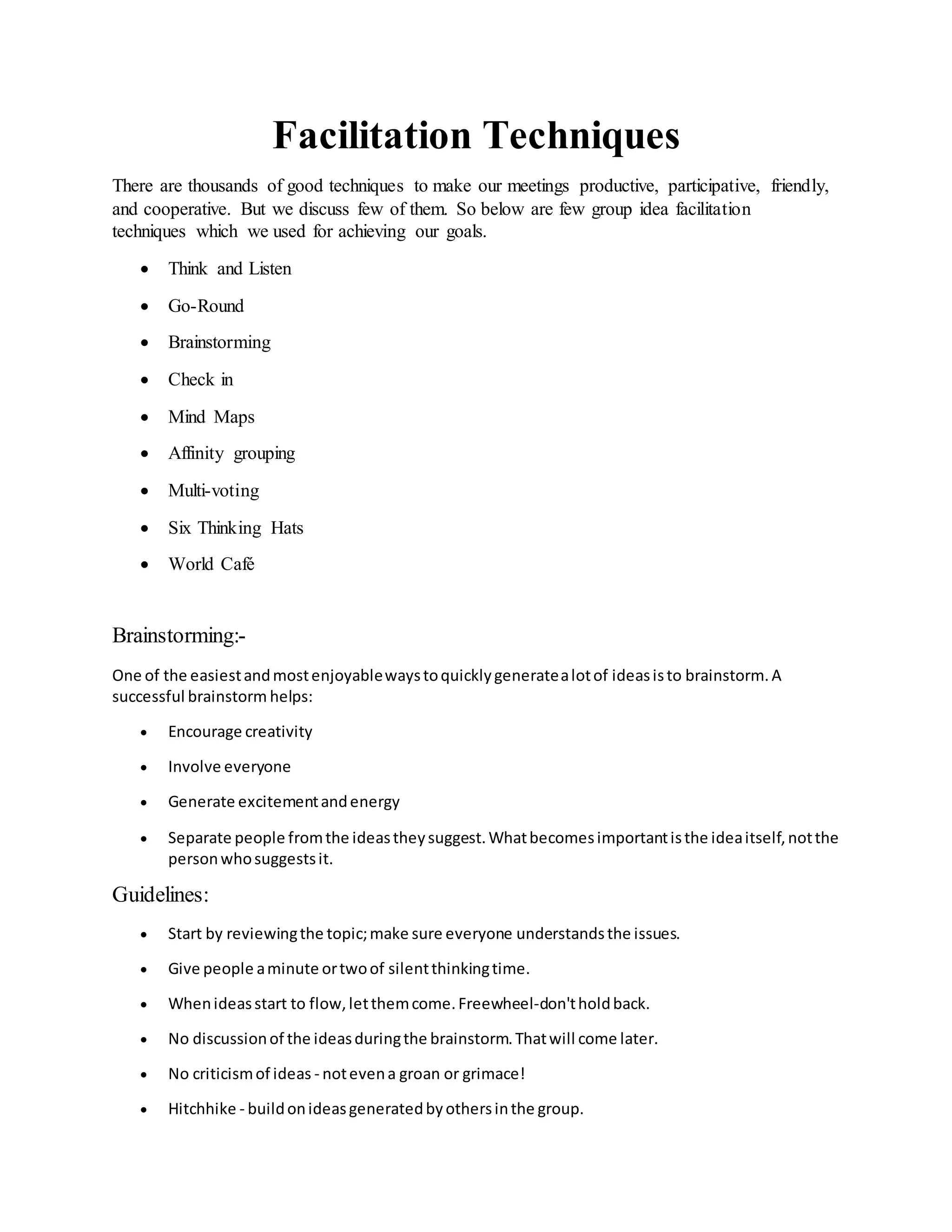 Facilitation techniques | DOCX