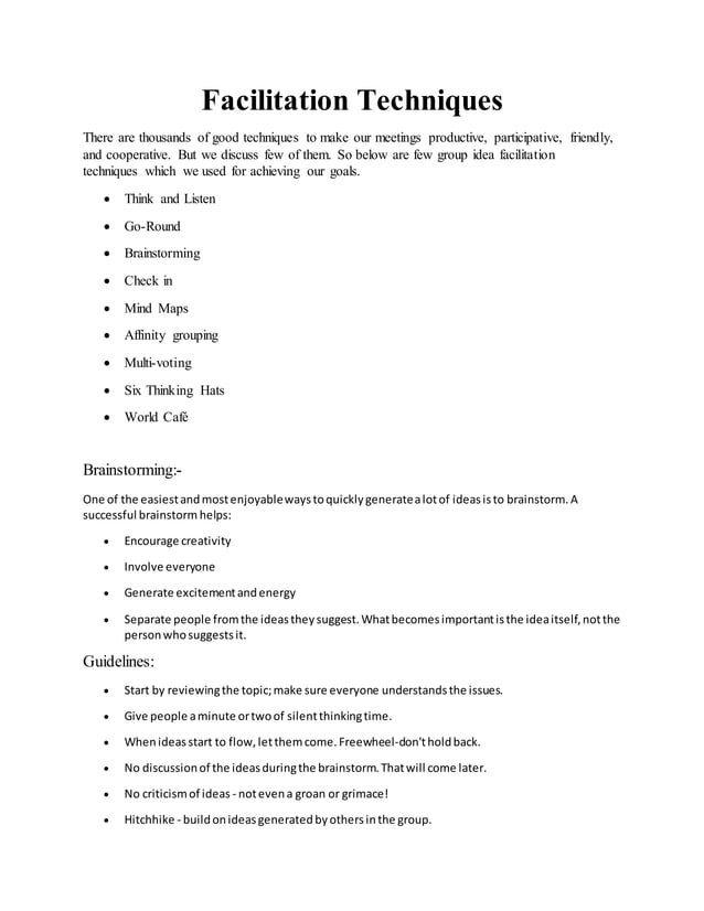 Facilitation techniques | DOCX