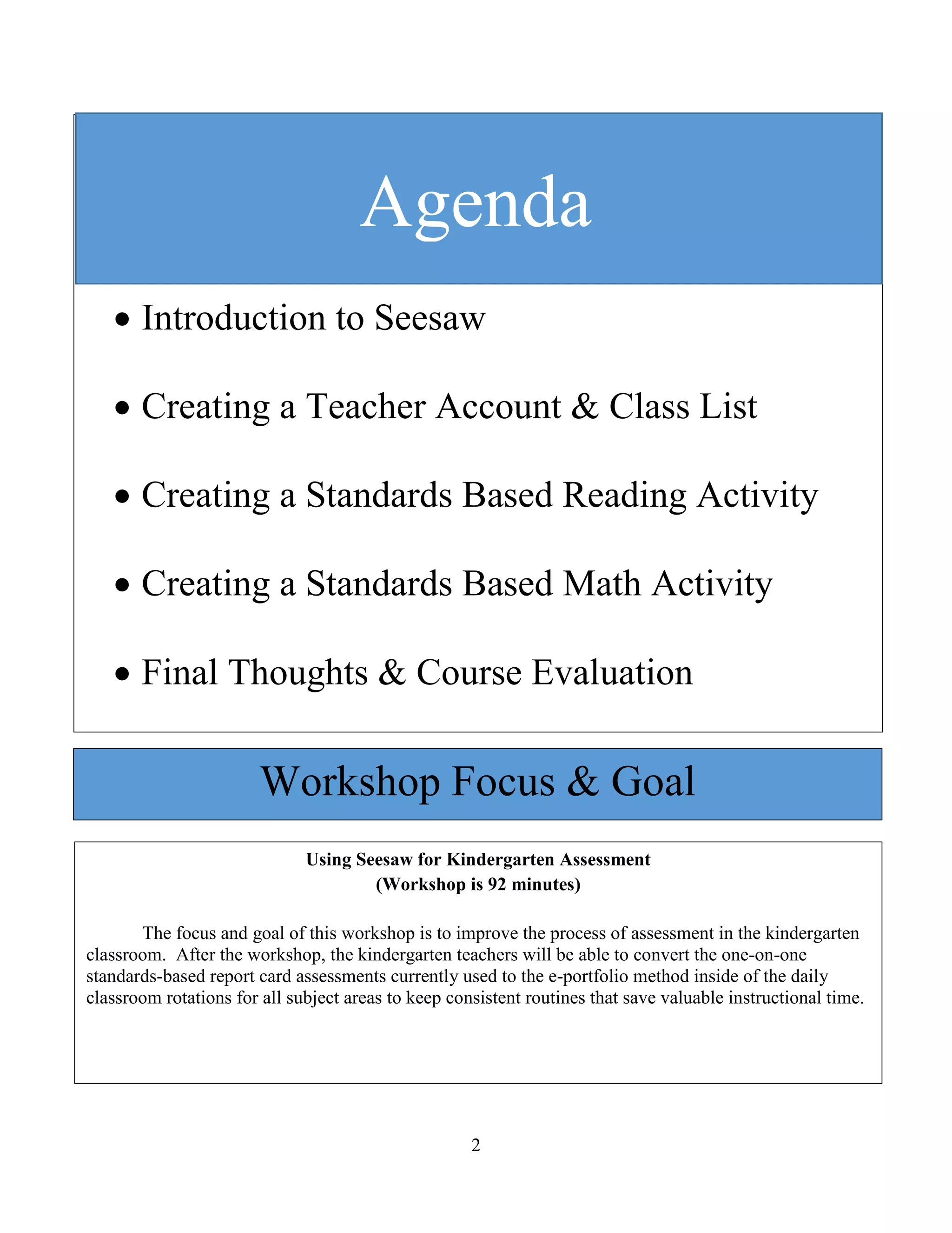 Facilitator Guide for Using Seesaw for Kindergarten Assessment | PDF