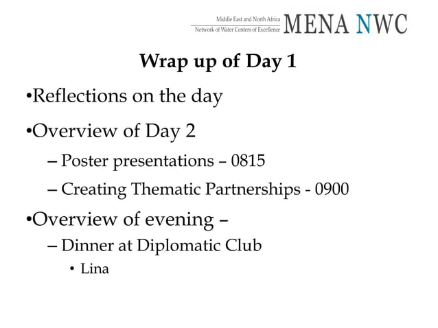 Day 1 Launching the Thematic Partnerships for MENA NWC Muscat Meeting | PPT