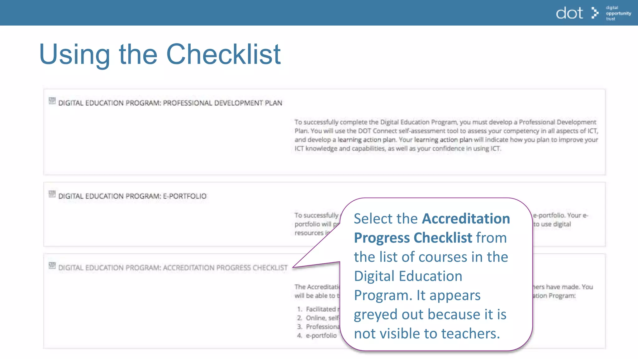 Using the Accreditation Progress Checklist | PPT