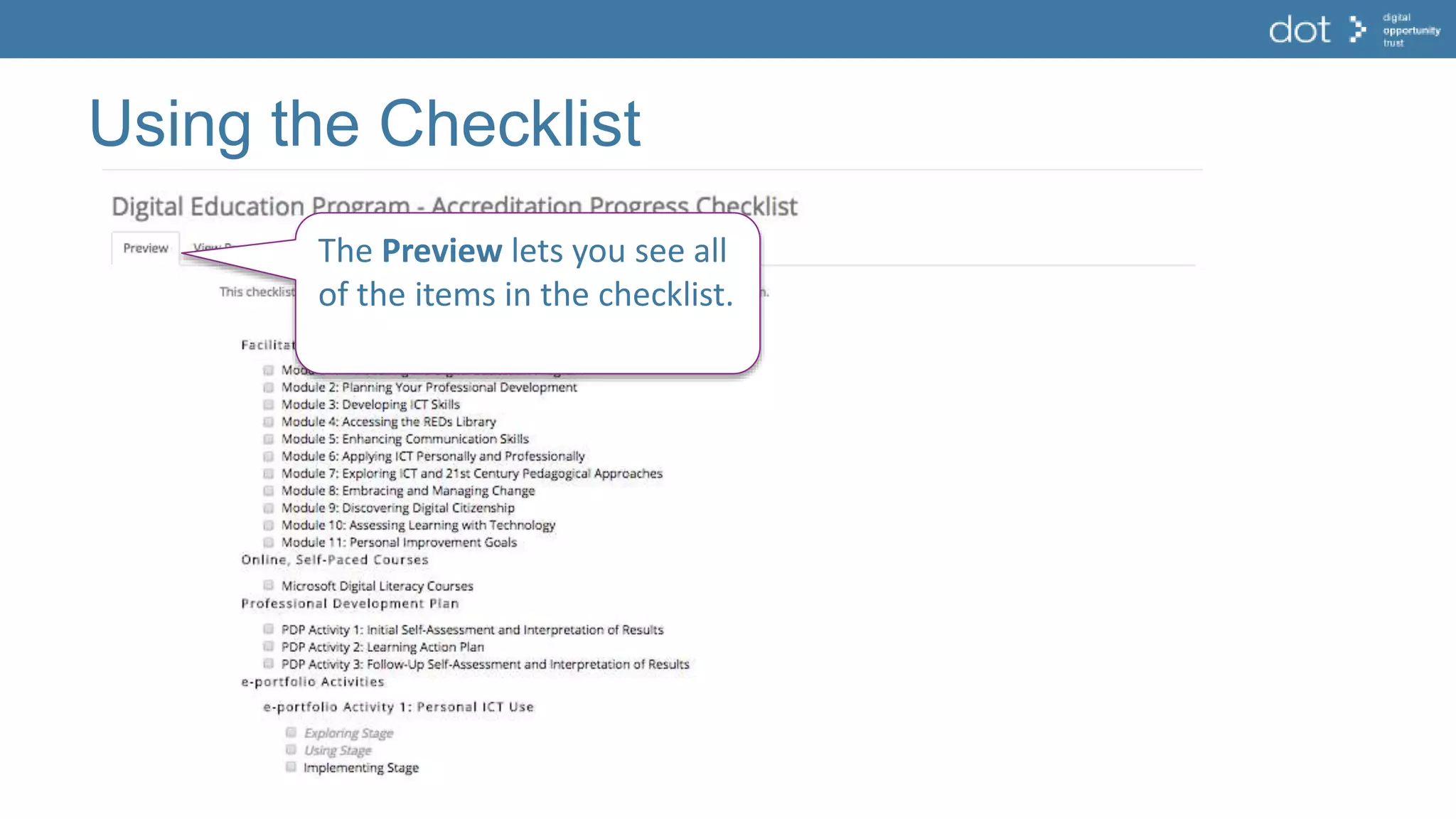 Using the Accreditation Progress Checklist | PPT