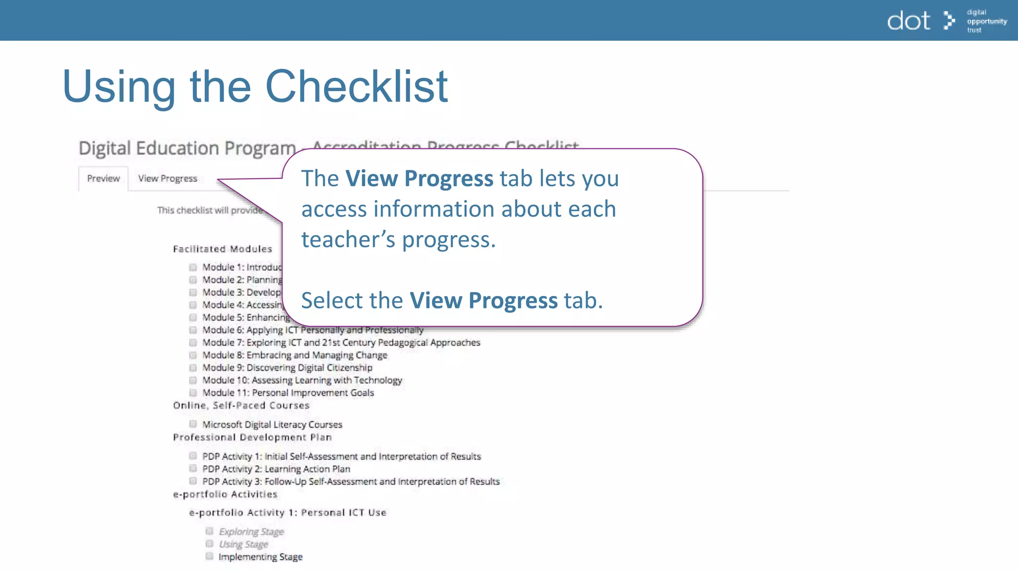 Using the Accreditation Progress Checklist | PPT