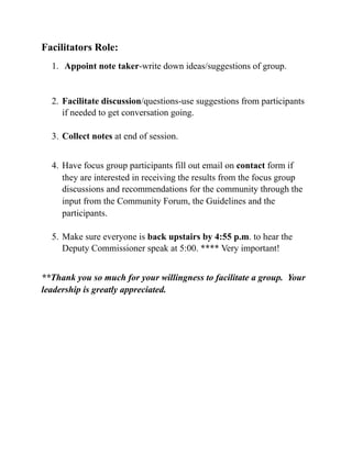 Facilitators role for focus groups | PDF
