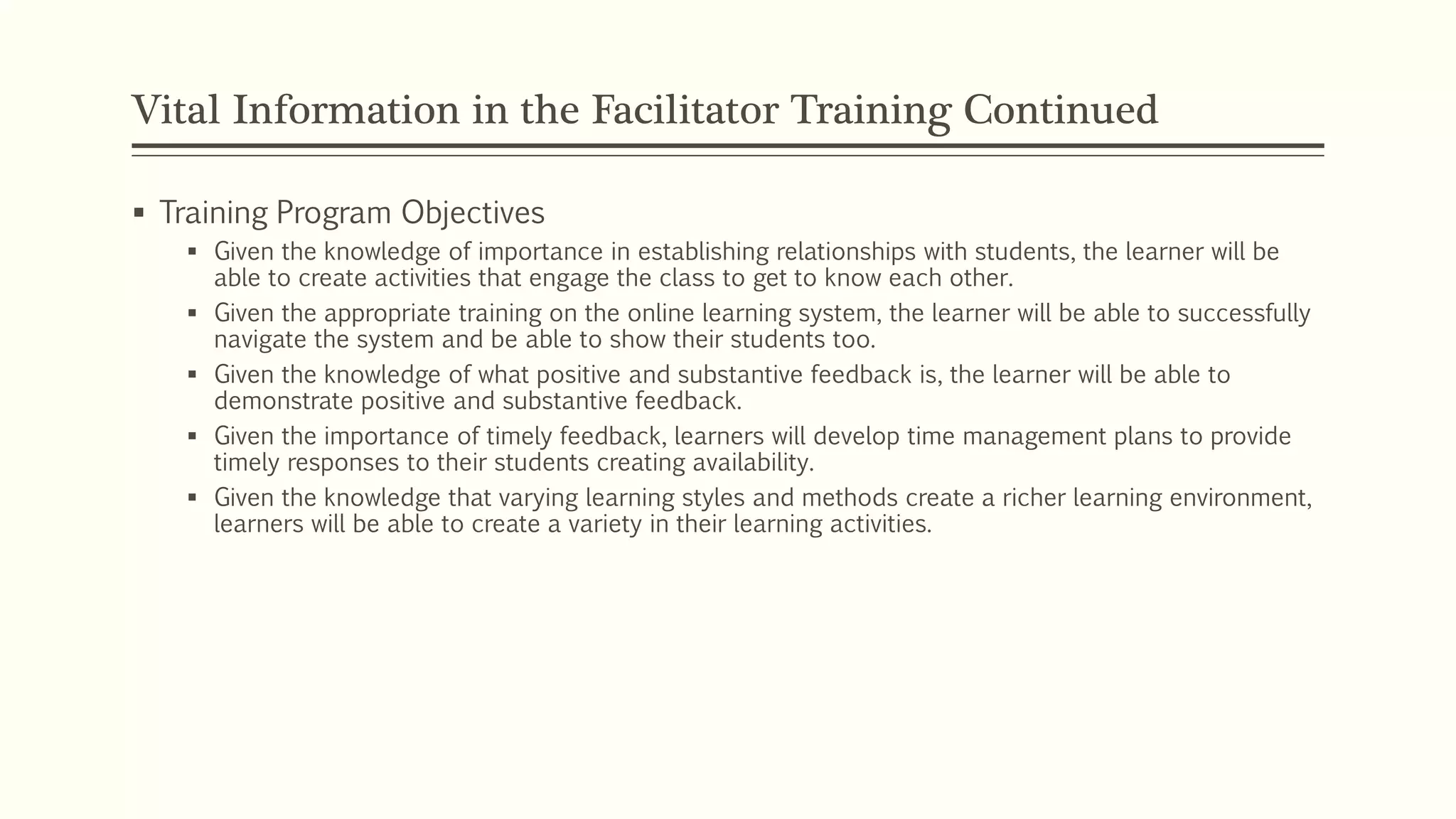 Facilitator training program | PPT