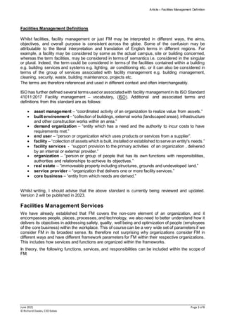 Facilities Management Definition | DOCX | Business | Business and Finance