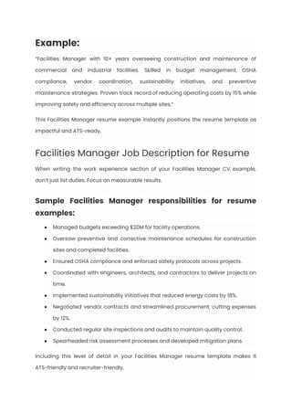 Facilities Manager Resume Examples & Writing Guide for 2025 | PDF
