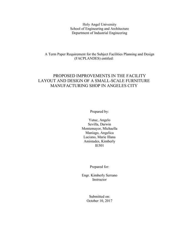 PROPOSED IMPROVEMENTS IN THE FACILITY LAYOUT AND DESIGN OF A SMALL ...