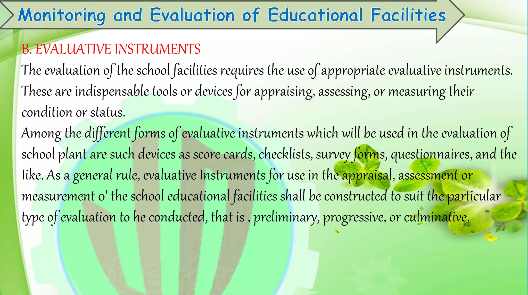 Monitoring and Evaluation of Educational Facilities | PPTX