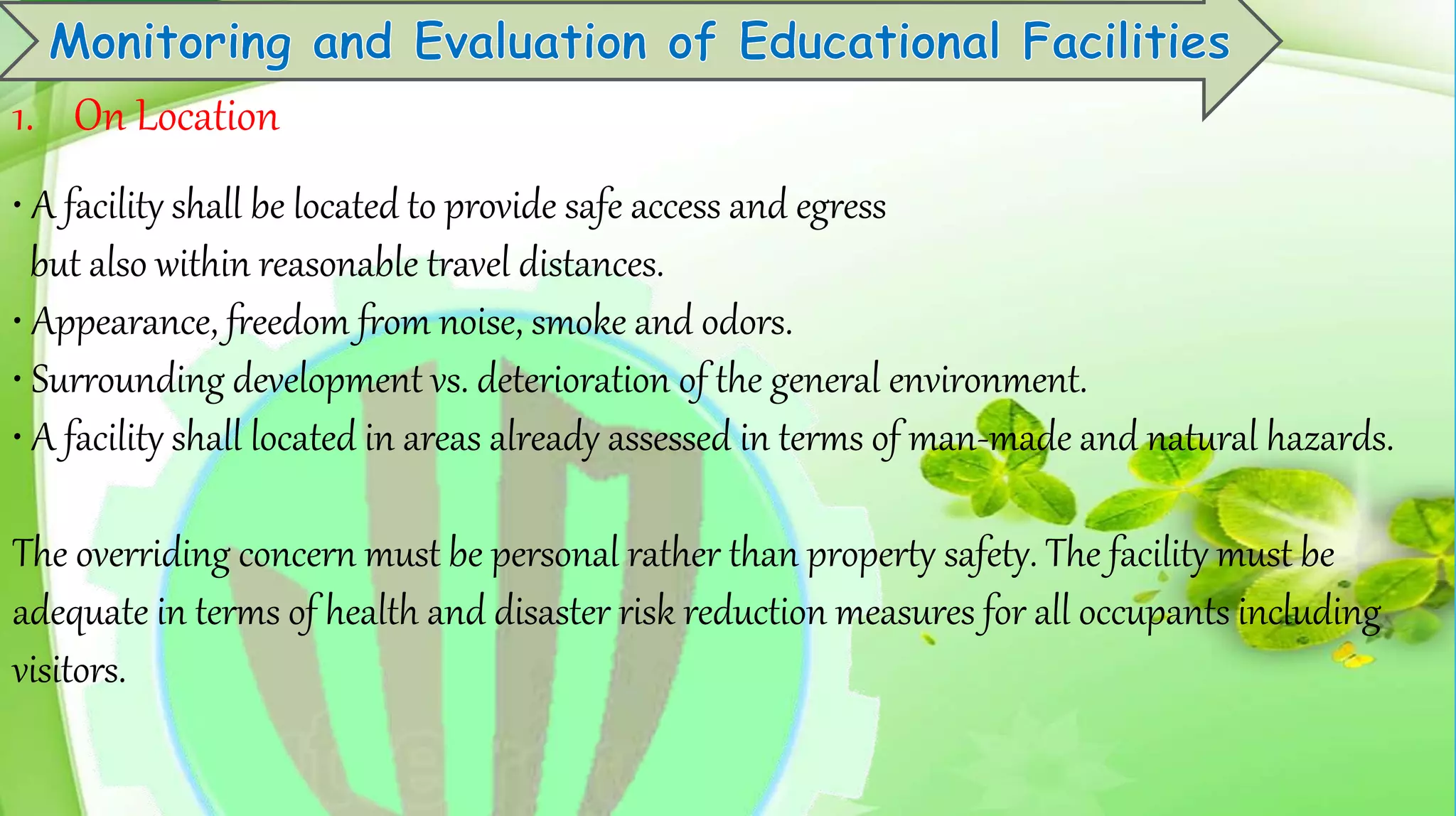 Monitoring and Evaluation of Educational Facilities | PPTX