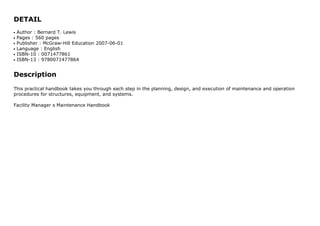 Facility Manager s Maintenance Handbook | PDF