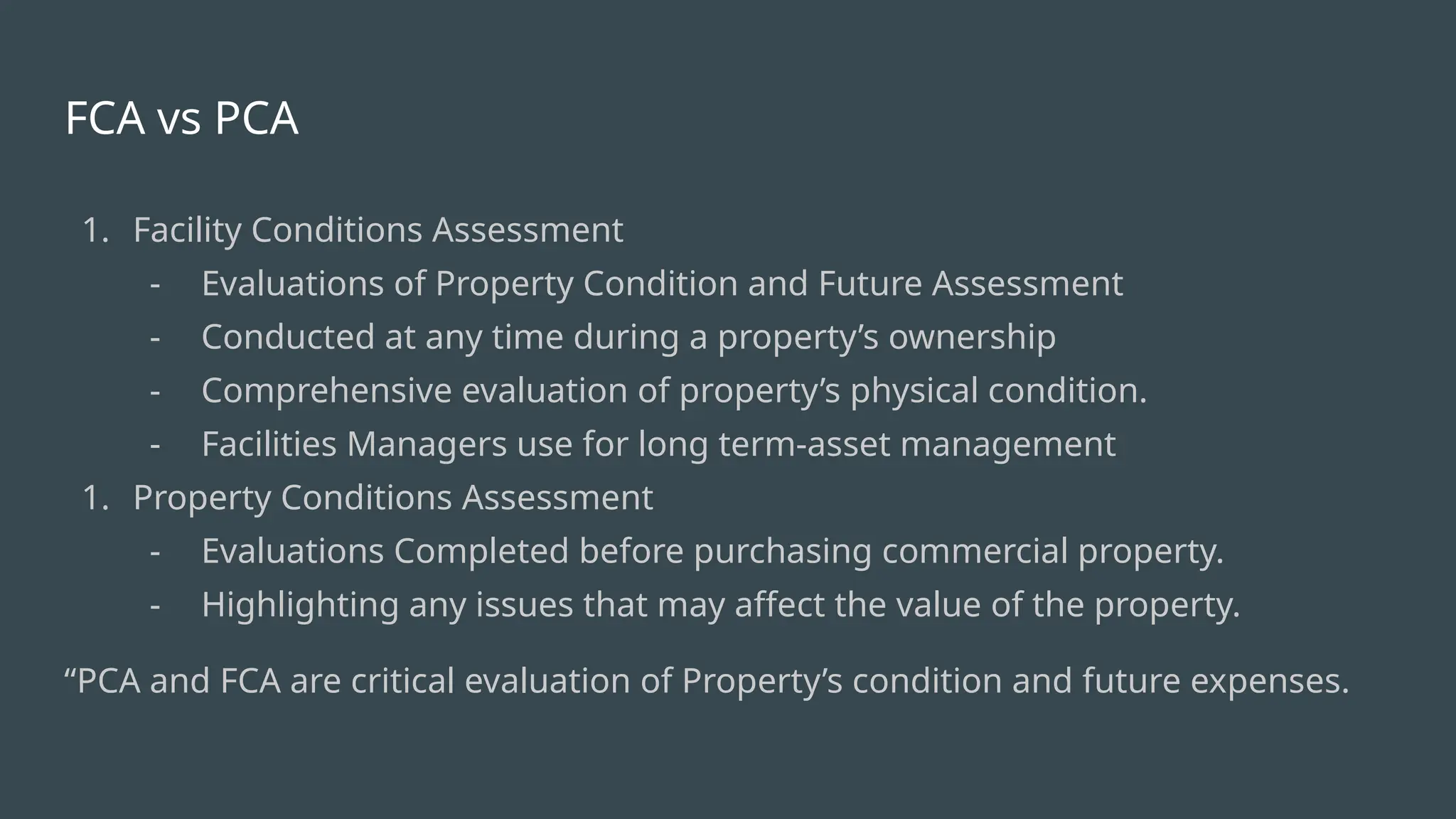Facility Condition Assessemment Information for Commercial Buildings | PPTX