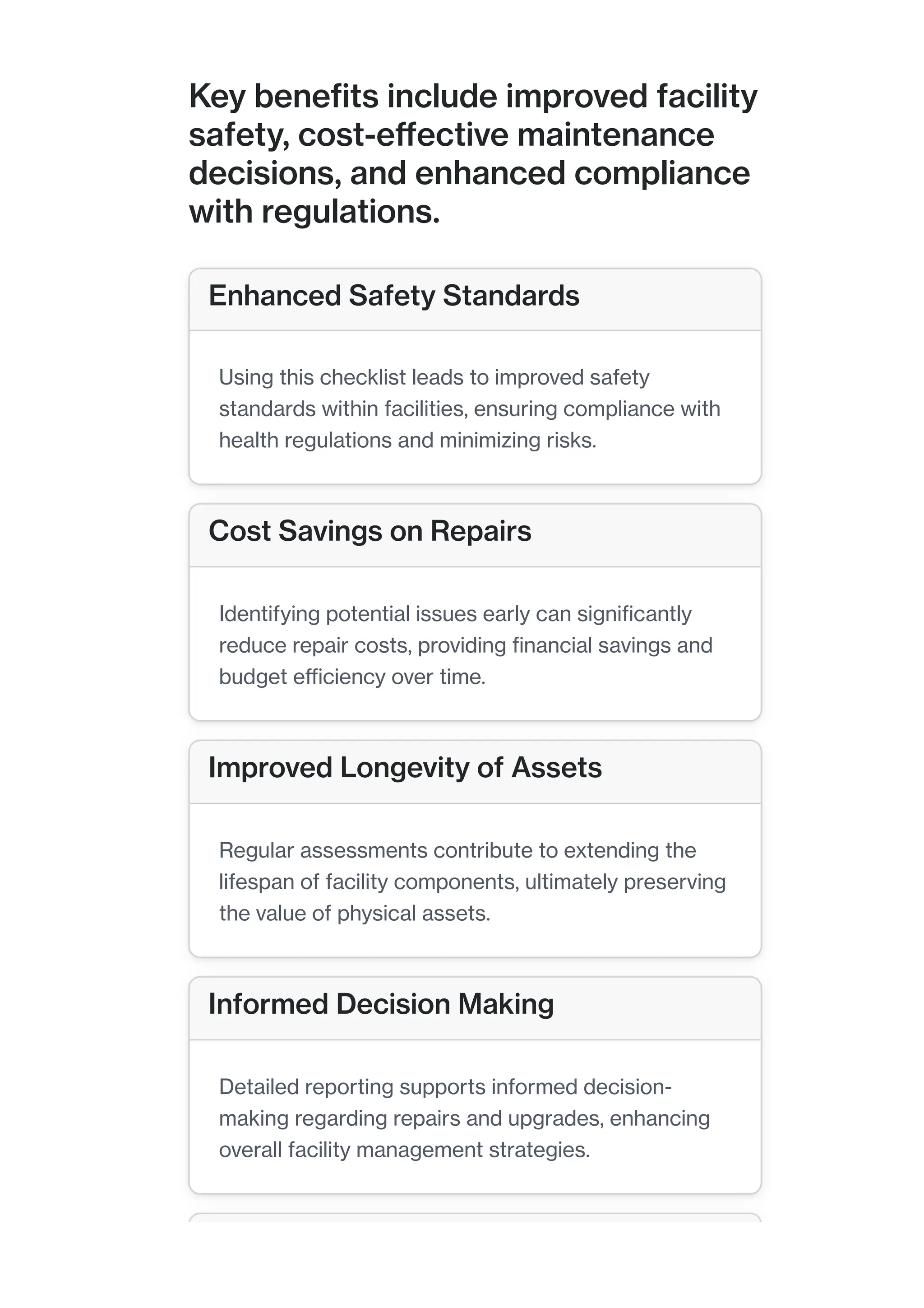 facility condition assessment checklistfacility condition assessment checklist | PDF