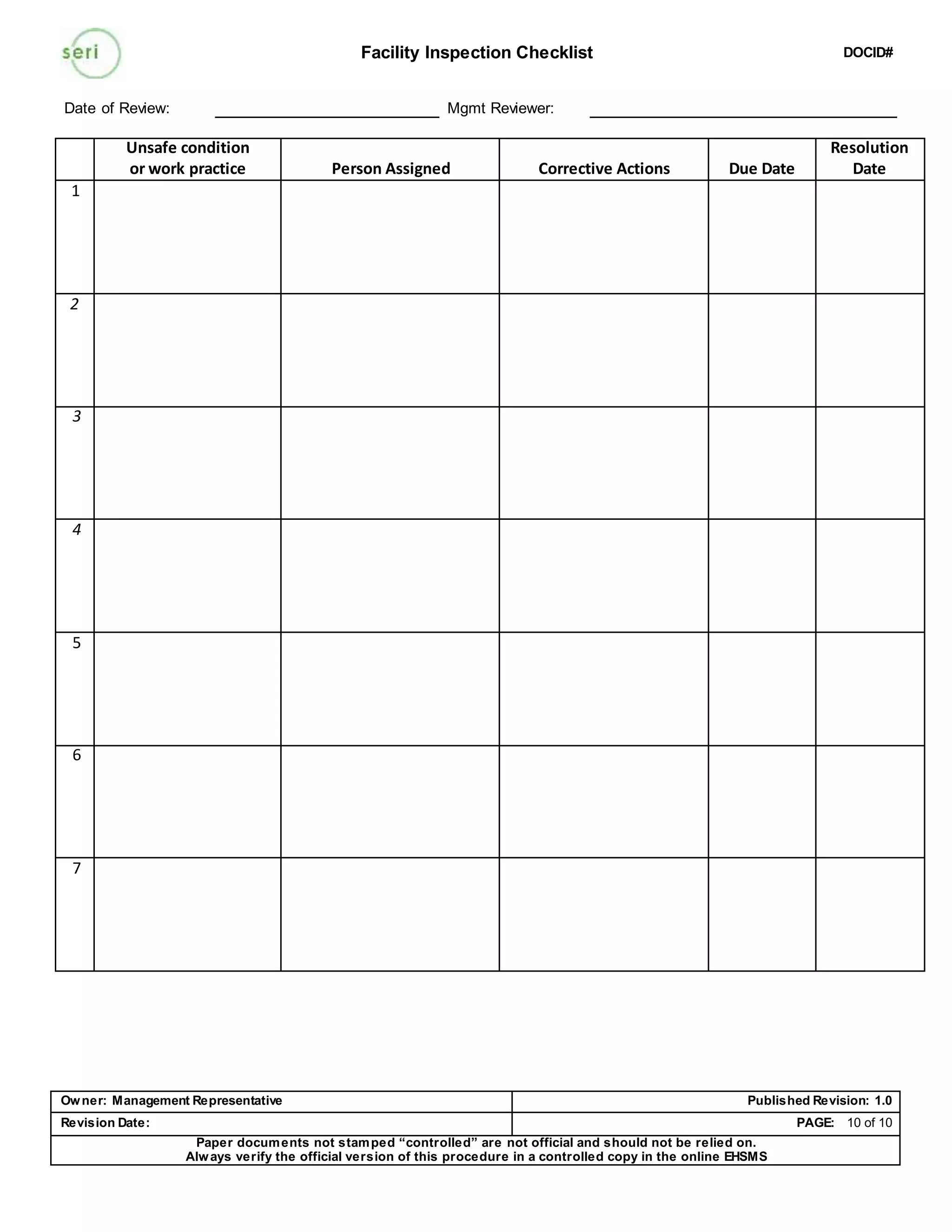 Facility inspection checklist | DOCX