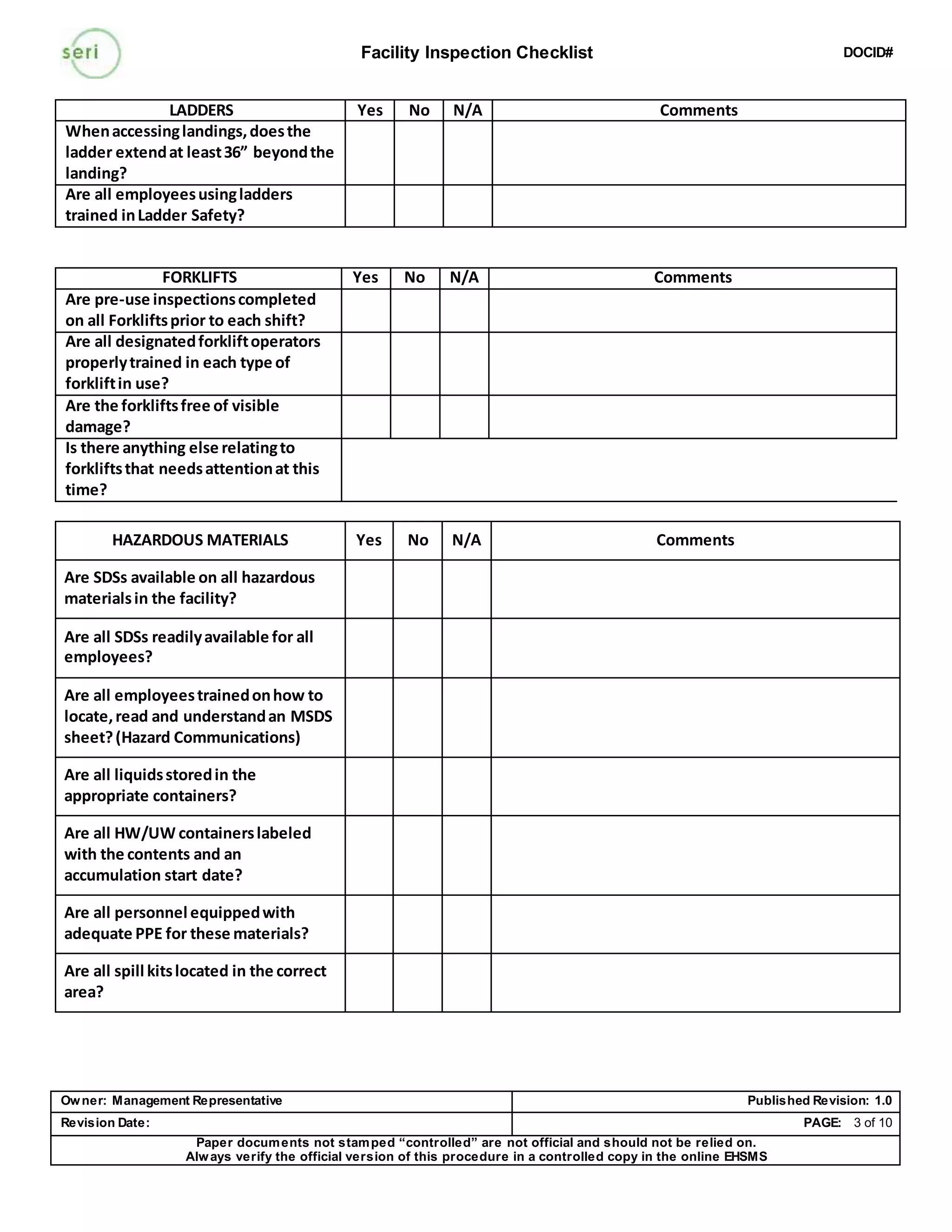 Facility inspection checklist | DOCX