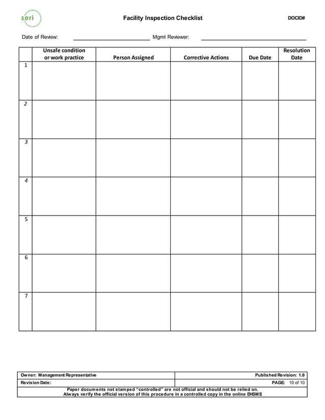Facility inspection checklist | DOCX