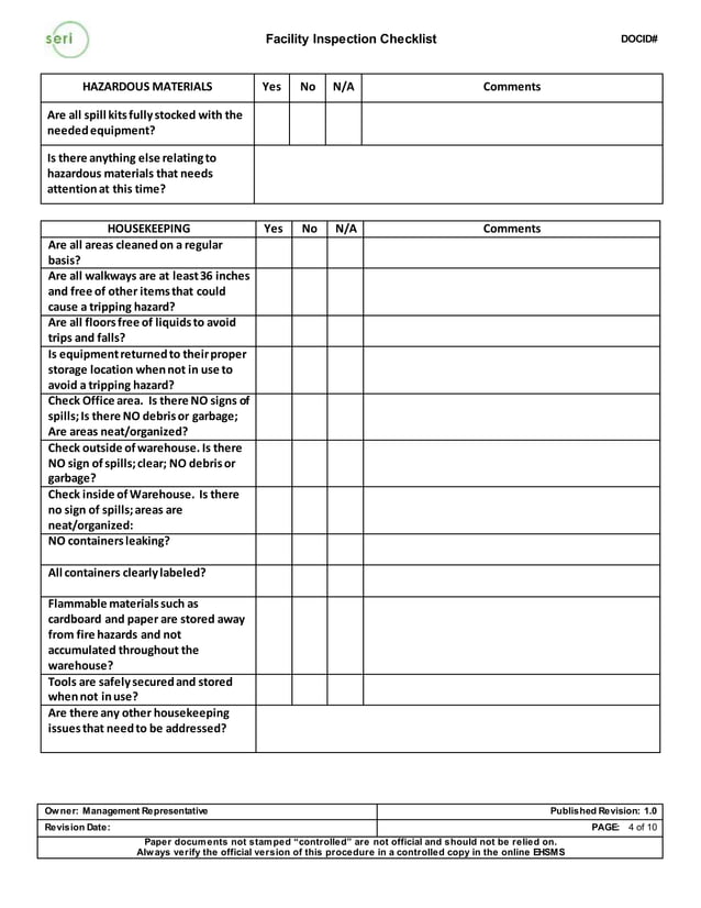 Facility inspection checklist | DOCX