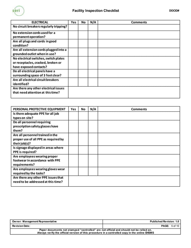 Facility inspection checklist | DOCX