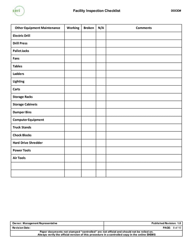 Facility inspection checklist | DOCX