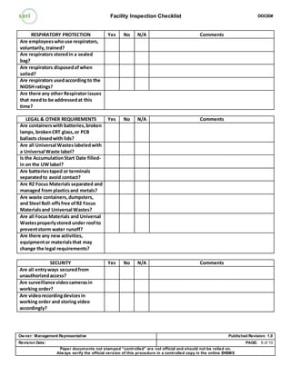 Facility inspection checklist
