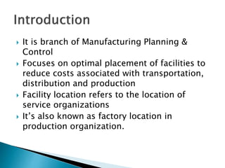 Facility location planning | PPTX